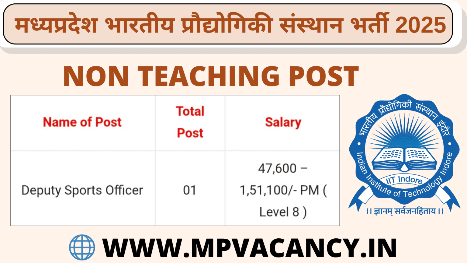 मध्‍यप्रदेश भारतीय प्रौद्योगिकी संस्‍थान भर्ती 2025 | MP IIT Deputy ...